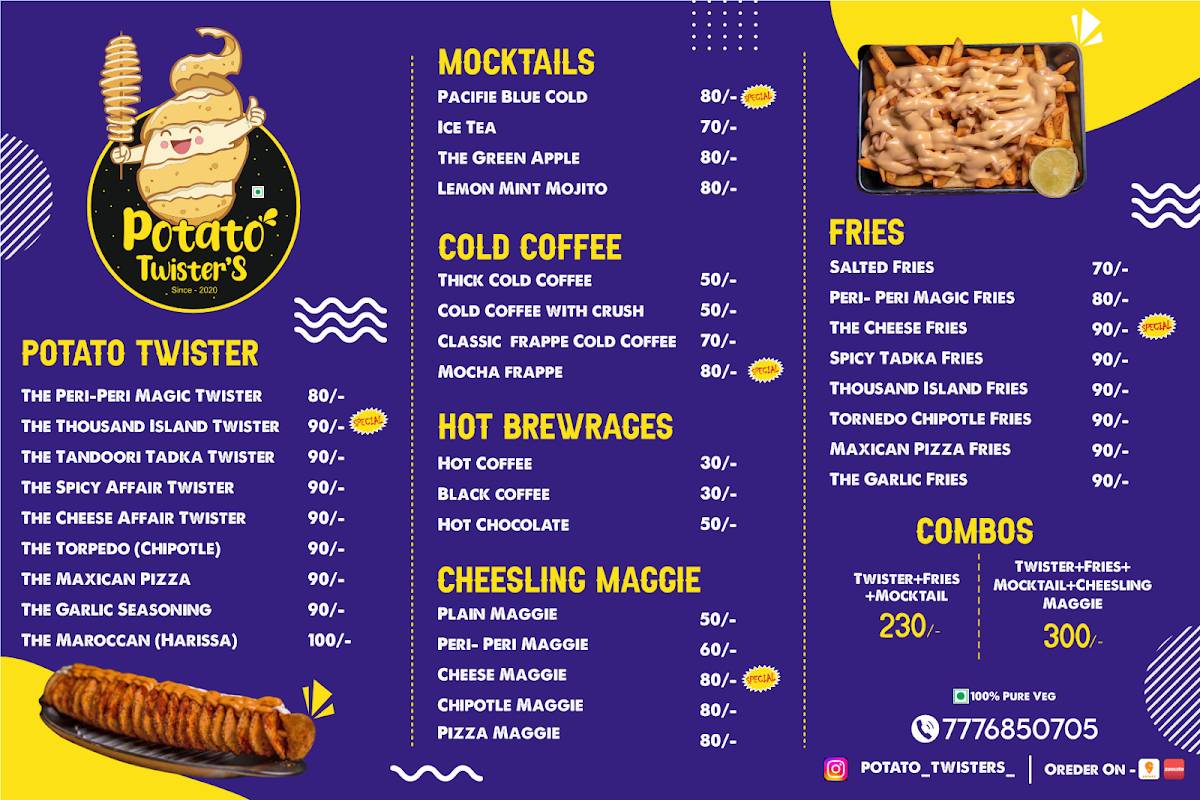 Menu at Potato Twister’s, Pune