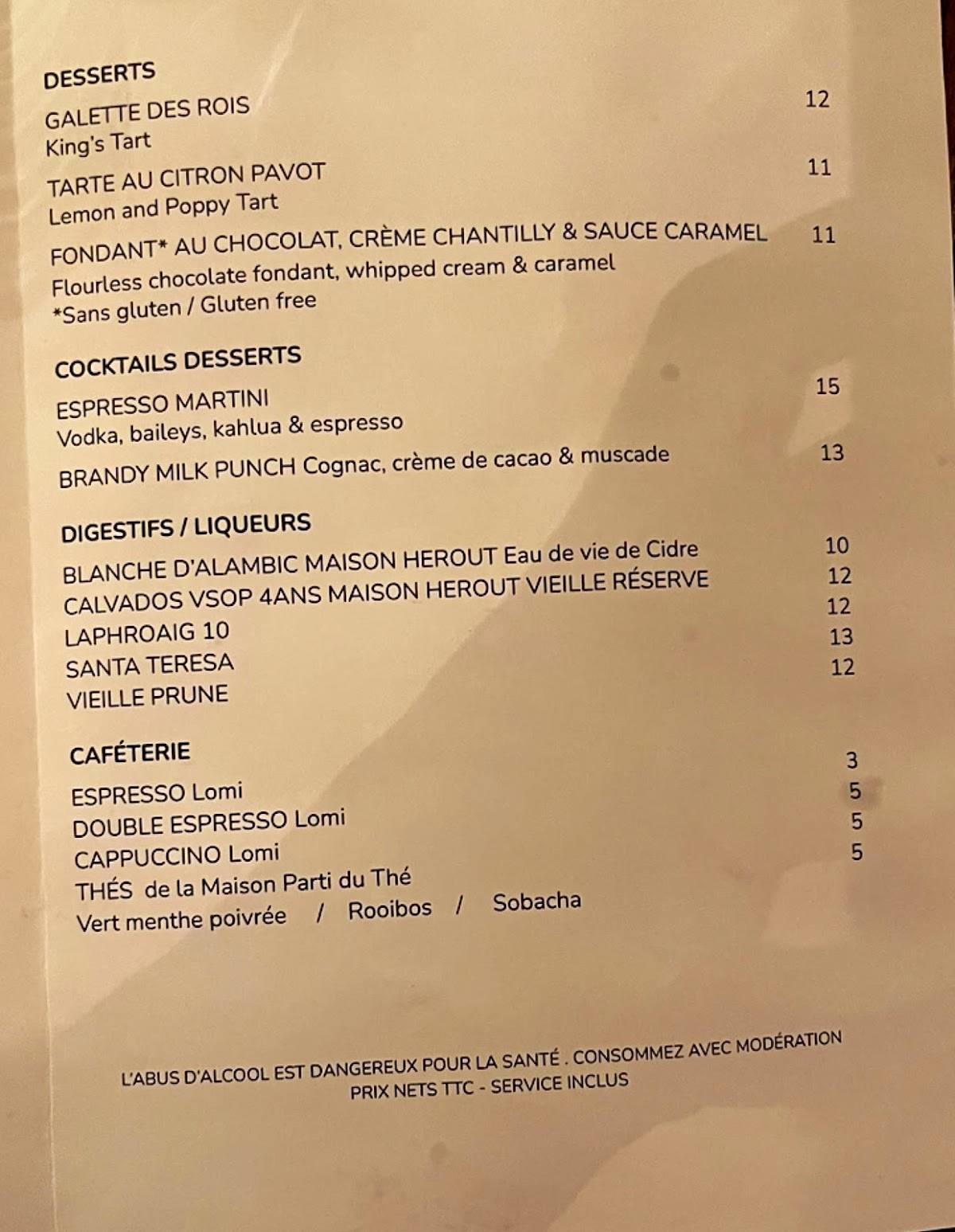 Menu at Poulette restaurant, Paris, 3 Rue Étienne Marcel