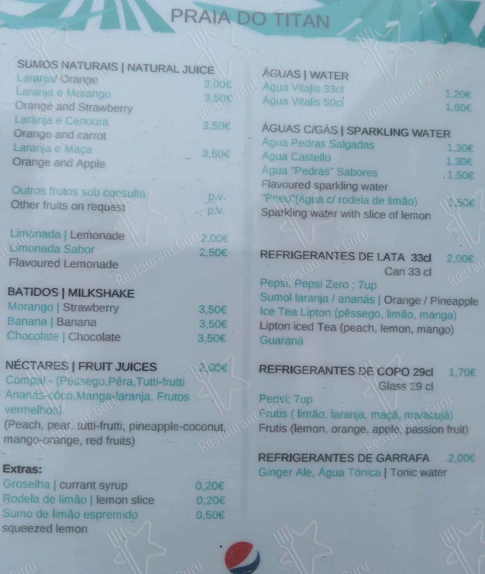 Menu em Praia do Titan pub & Bar, Matosinhos, Av. Gen. Norton de Matos