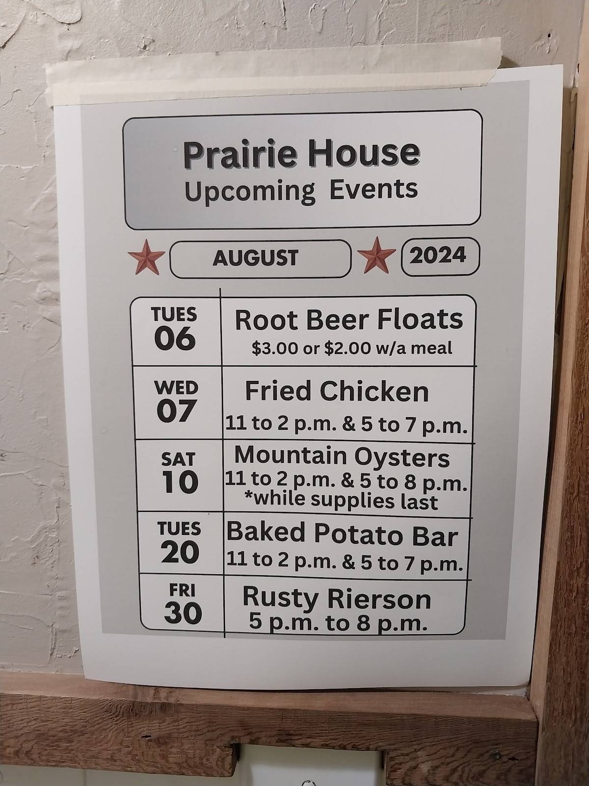 Menu at Prairie House Cafe, Leon