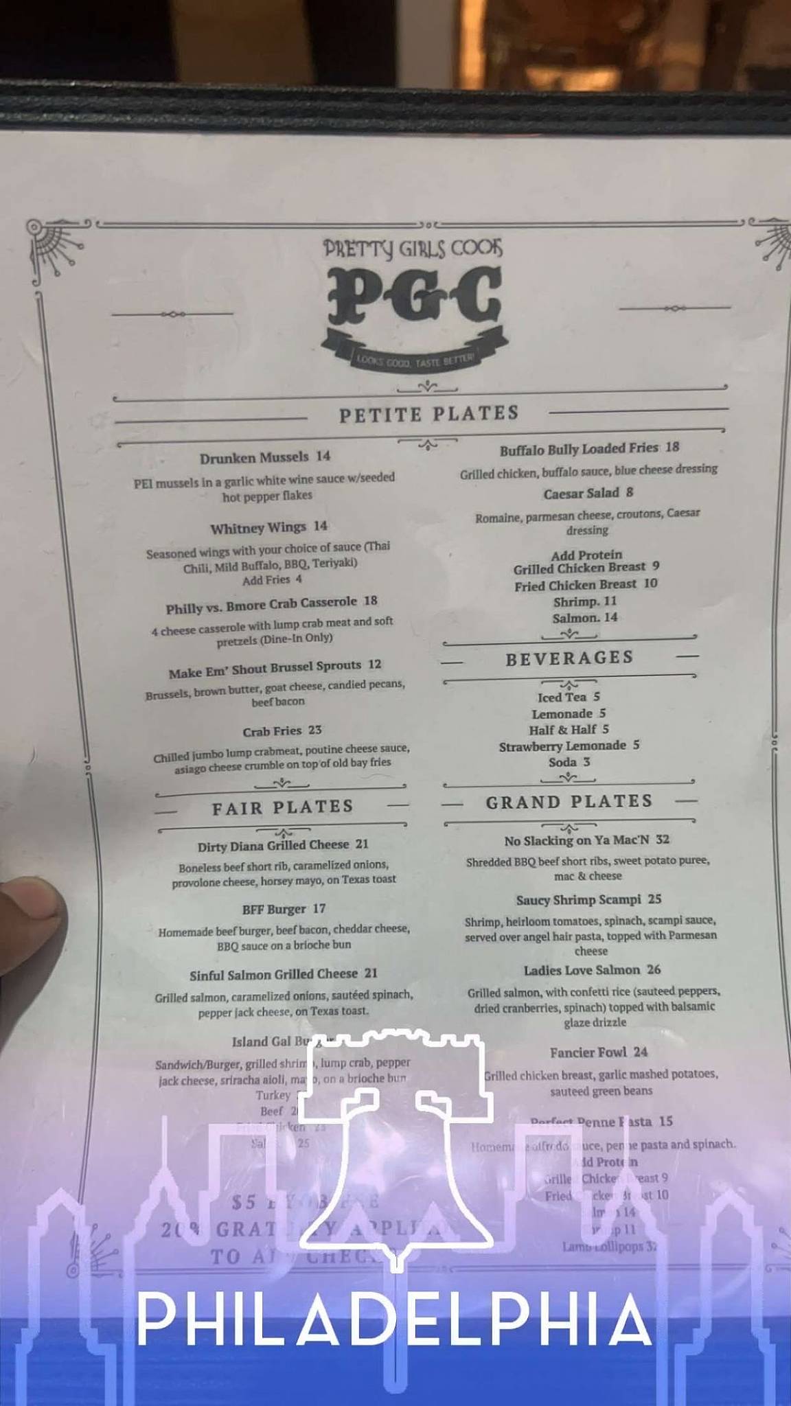 Menu at Pretty Girls Cook restaurant, Philadelphia
