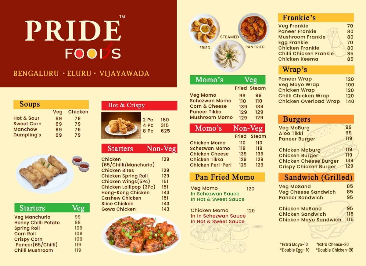Menu at Pride Foods, Bengaluru