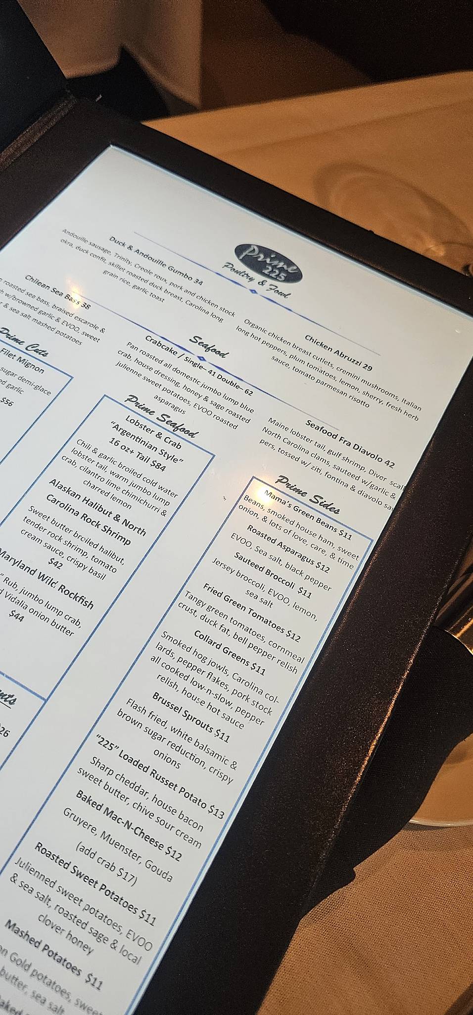 Menu at Prime 225 pub & bar, Chesapeake City