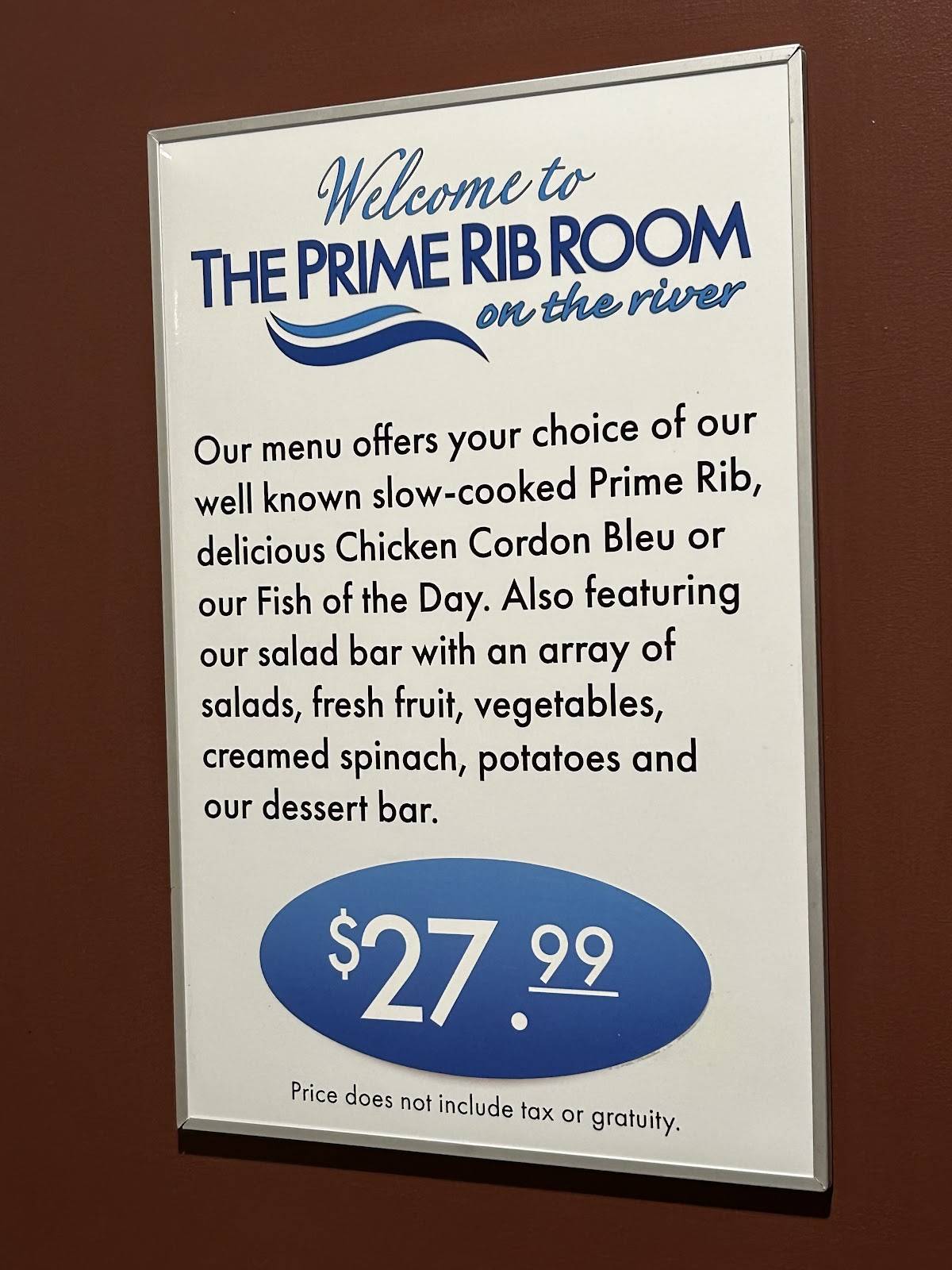 Menu at Prime Rib Room steakhouse, Laughlin, S Casino Dr
