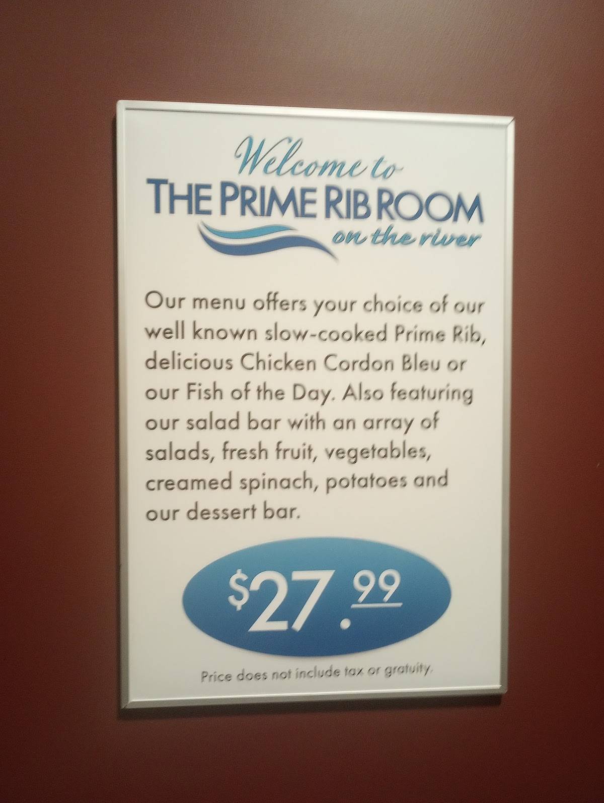 Menu at Prime Rib Room steakhouse, Laughlin, S Casino Dr