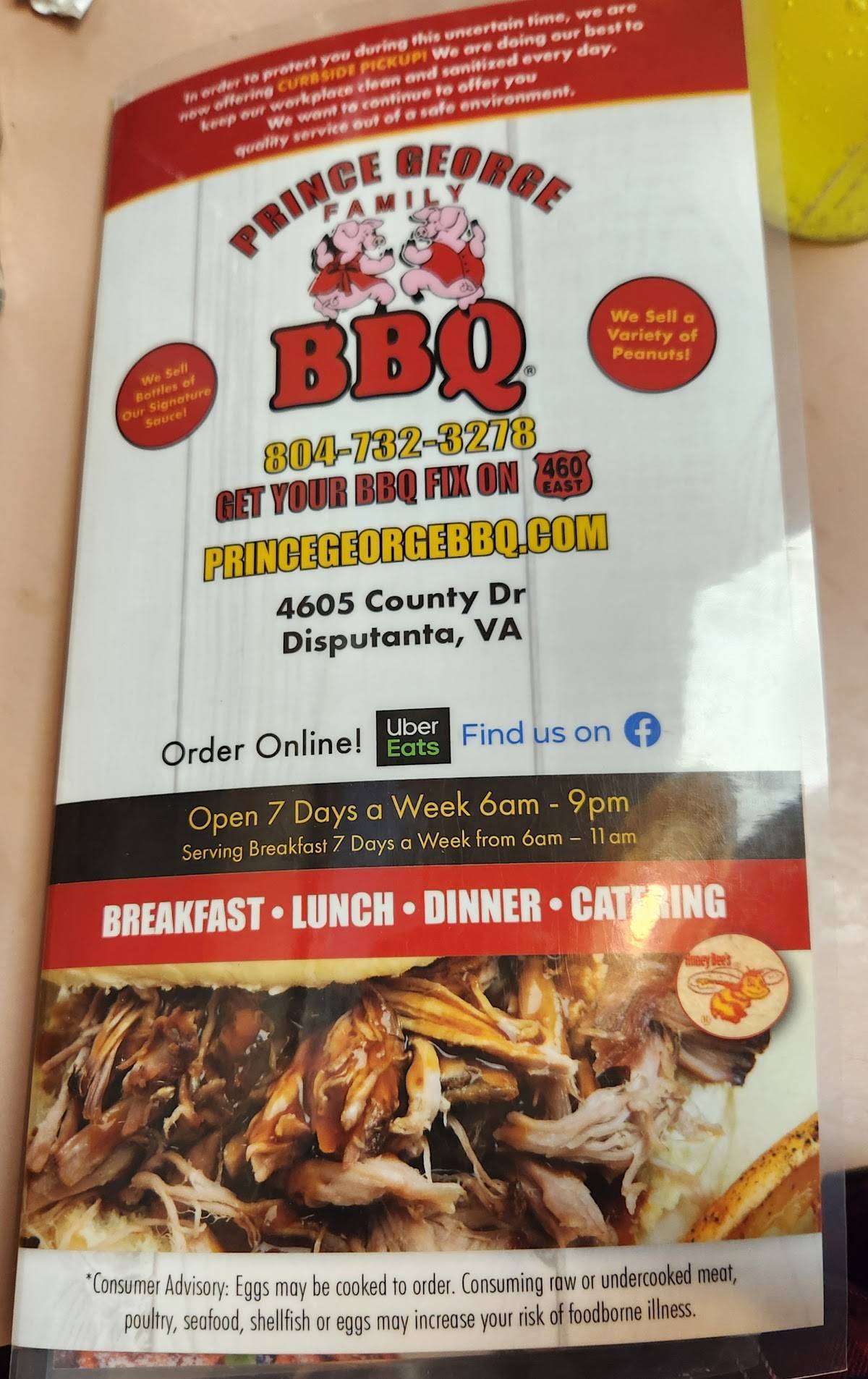 Menu at Prince George Family BBQ, Petersburg