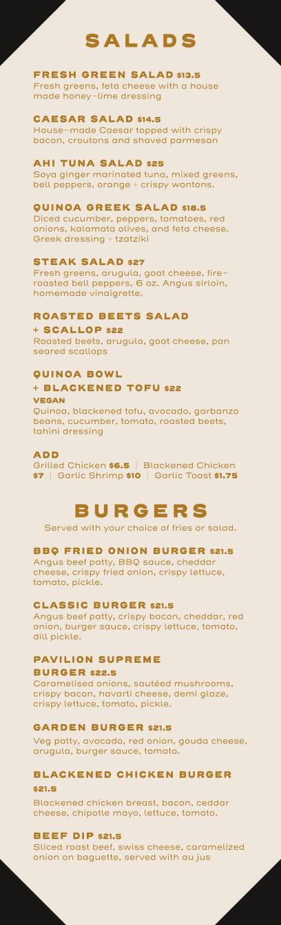 Menu at Pavilion Restaurant, Prince Rupert