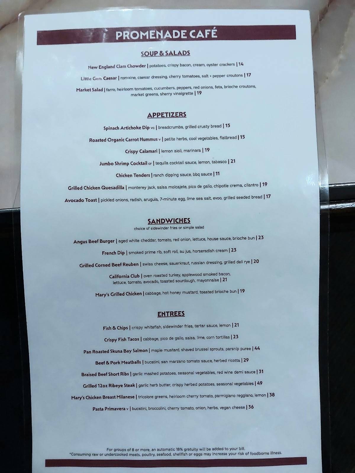 Menu at Promenade Cafe, Long Beach