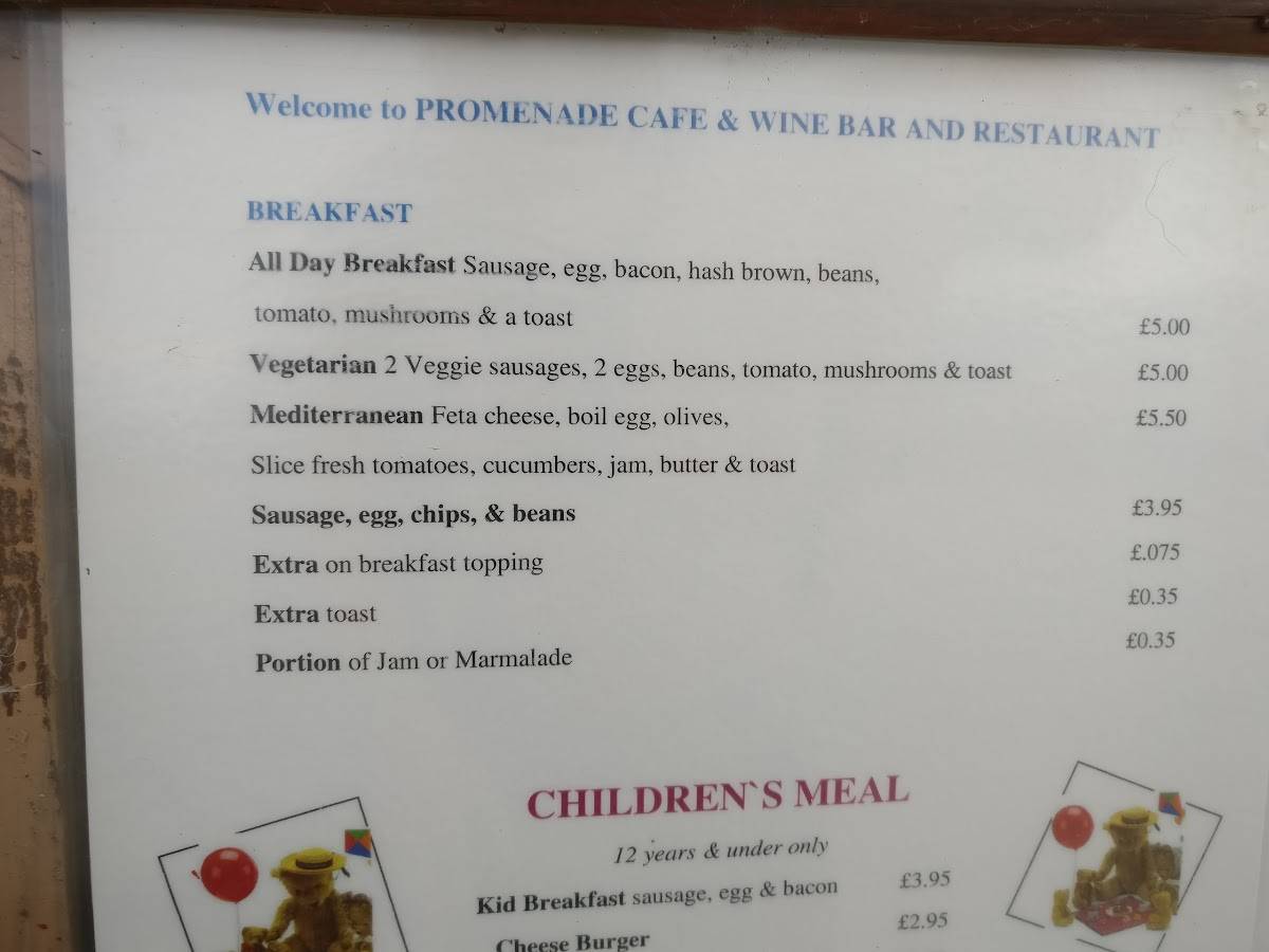 Menu at Promenade Cafe& Wine Bar And Restaurant, Barmouth