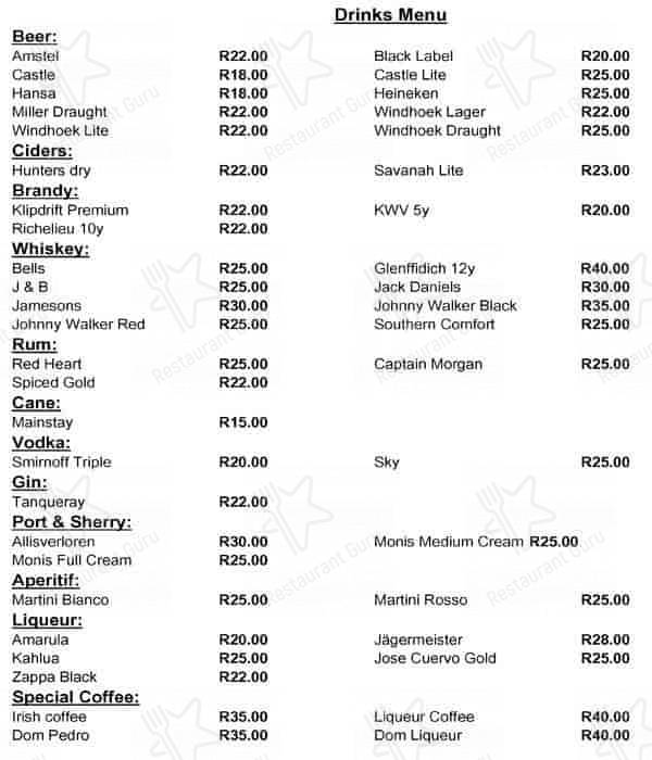 Menu at Propaganda restaurant, Pretoria