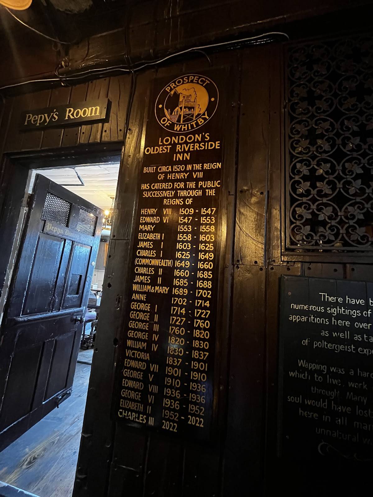 Menu at Prospect of Whitby pub & bar, London
