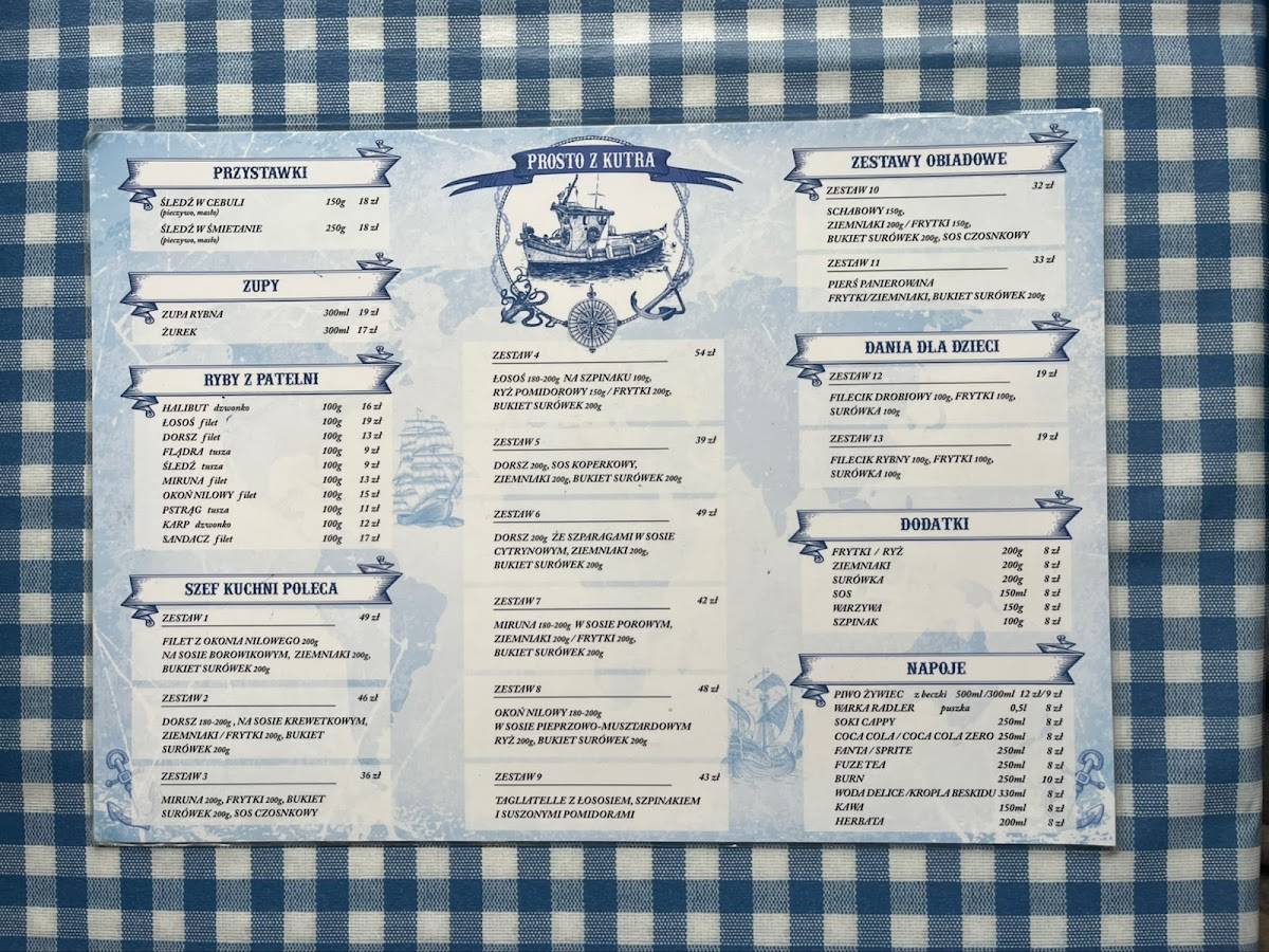 Menu at Prosto z kutra restaurant, Radom