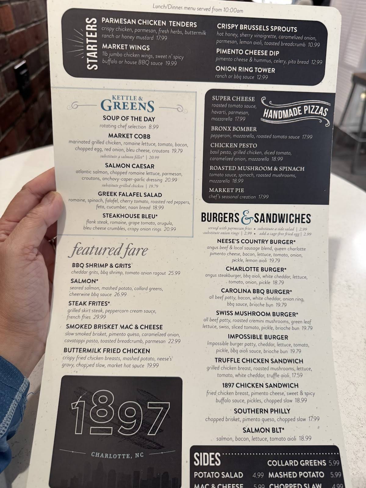 Menu at 1897 Market pub & bar, Charlotte, Josh Birmingham Pkwy