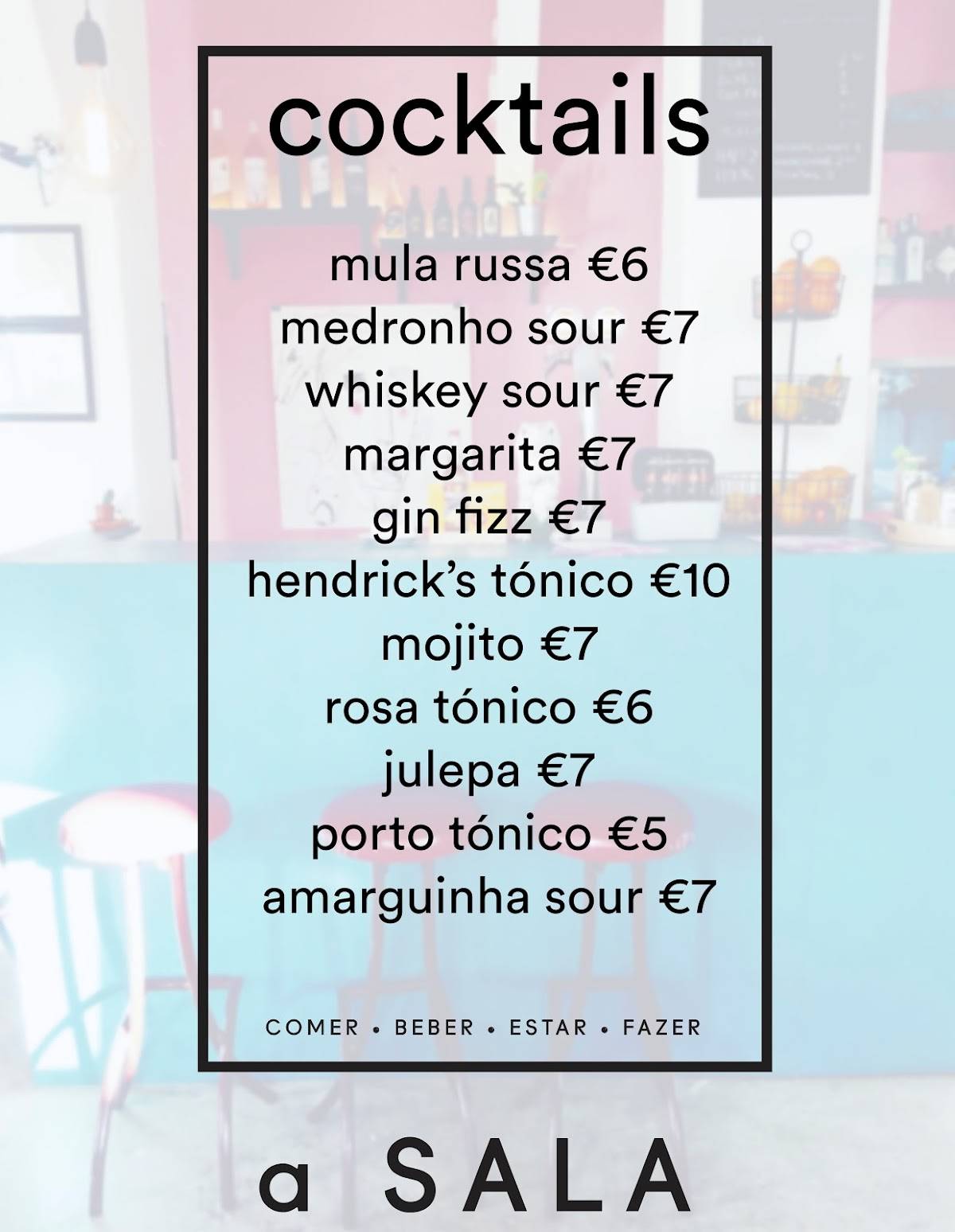 Menu at A Sala wellness hub - Cowork de terapeutas restaurant, Lisbon