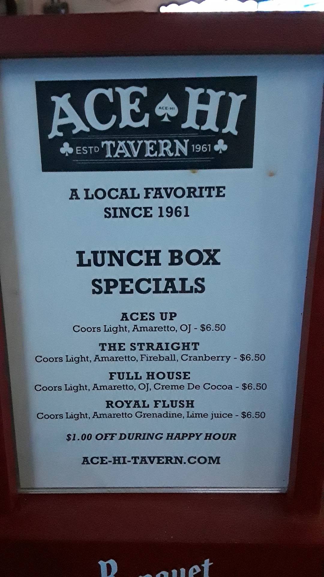 Menu at Ace-Hi Tavern pub & bar, Golden