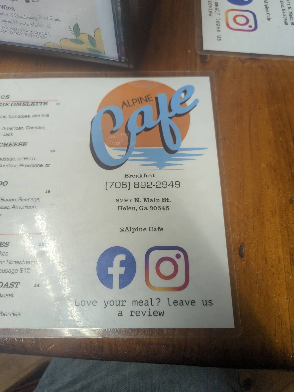 Menu at Alpine Cafe, Helen