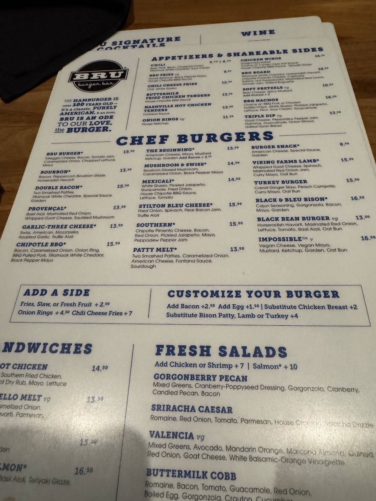 Menu at BRU Burger Bar Brownsburg, Brownsburg, N Green St Suite 100