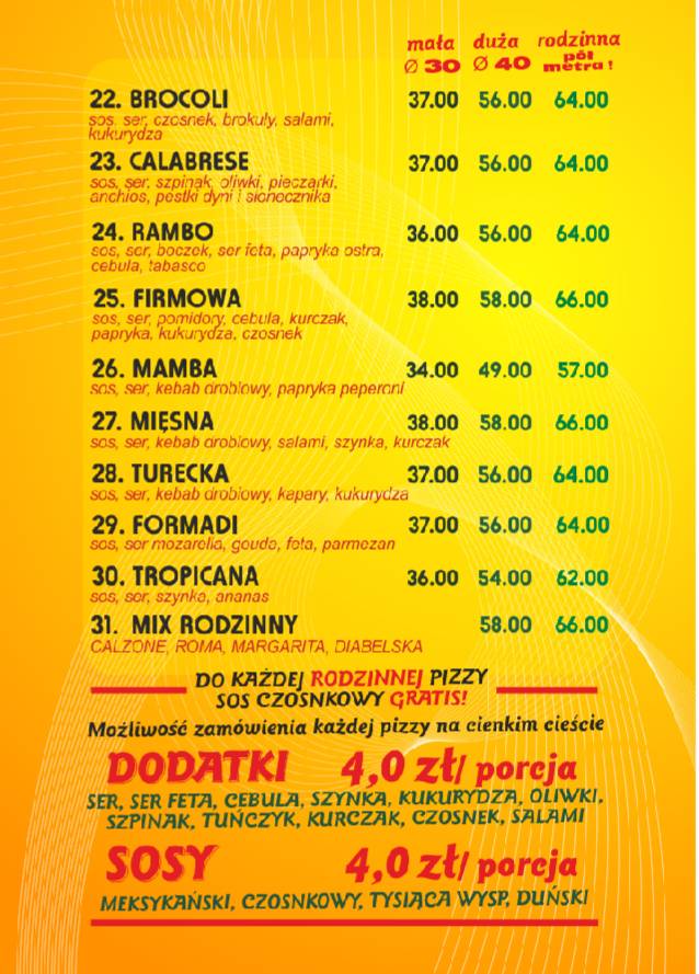 Menu at Bar Koliba, Nysa