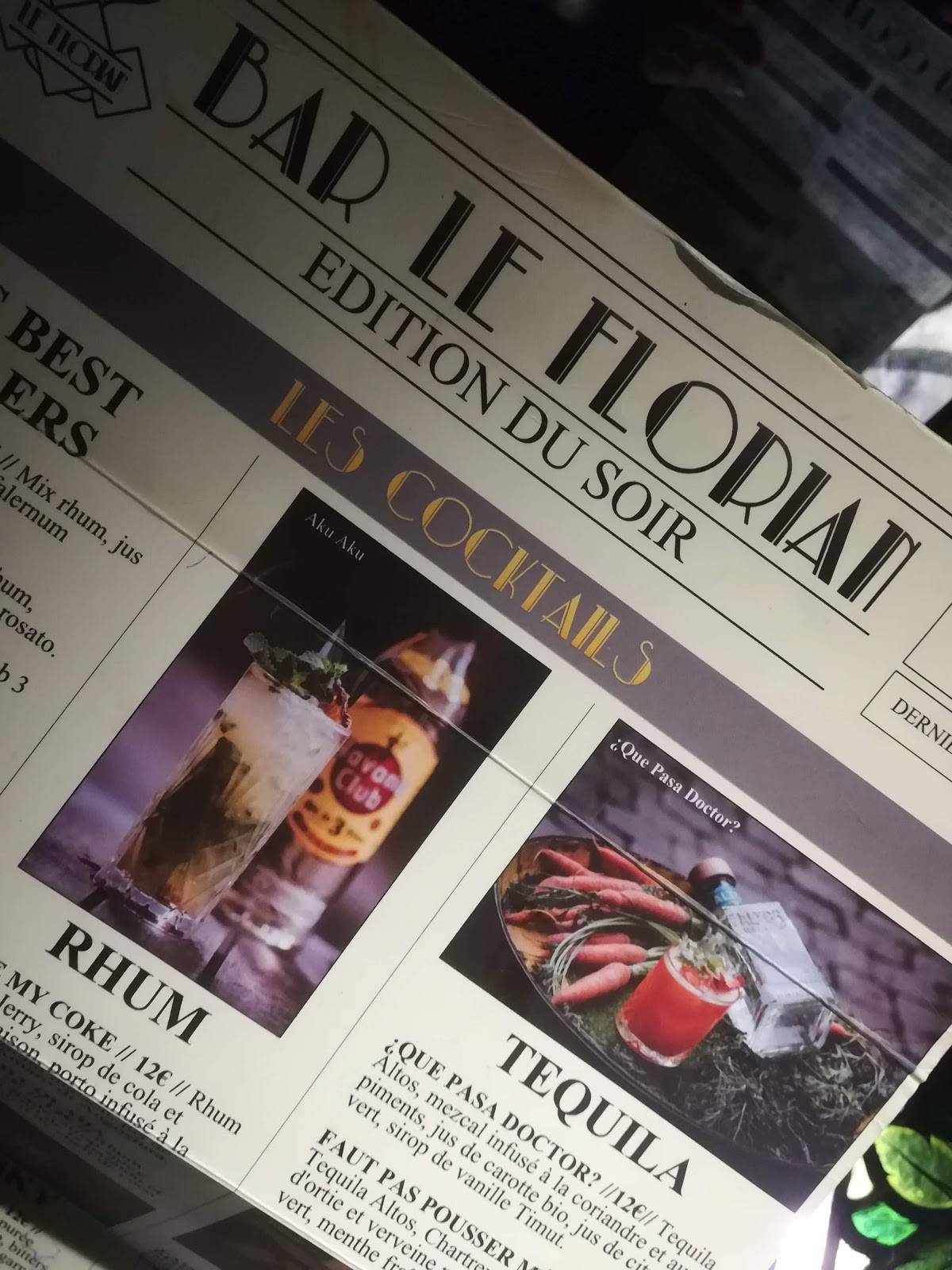 Menu au Bar le Florian, Lyon