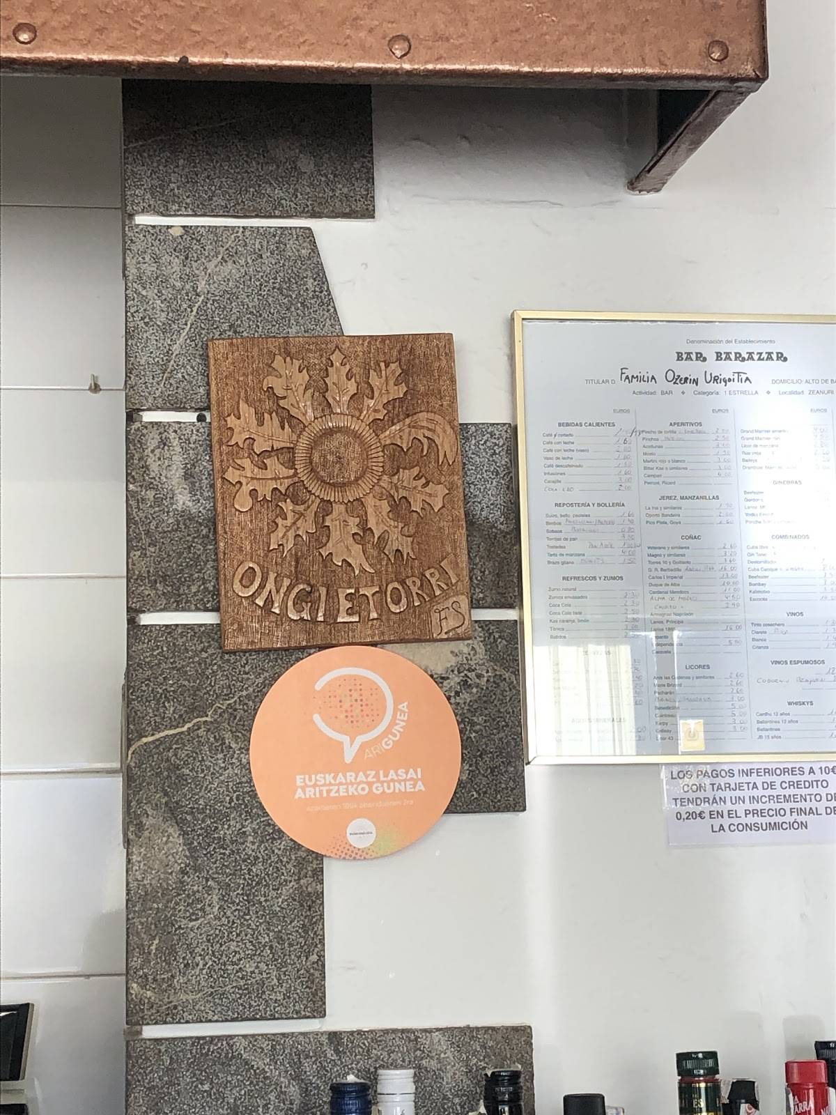 Carta de Bar Restaurante Barazar S.L, Ceánuri