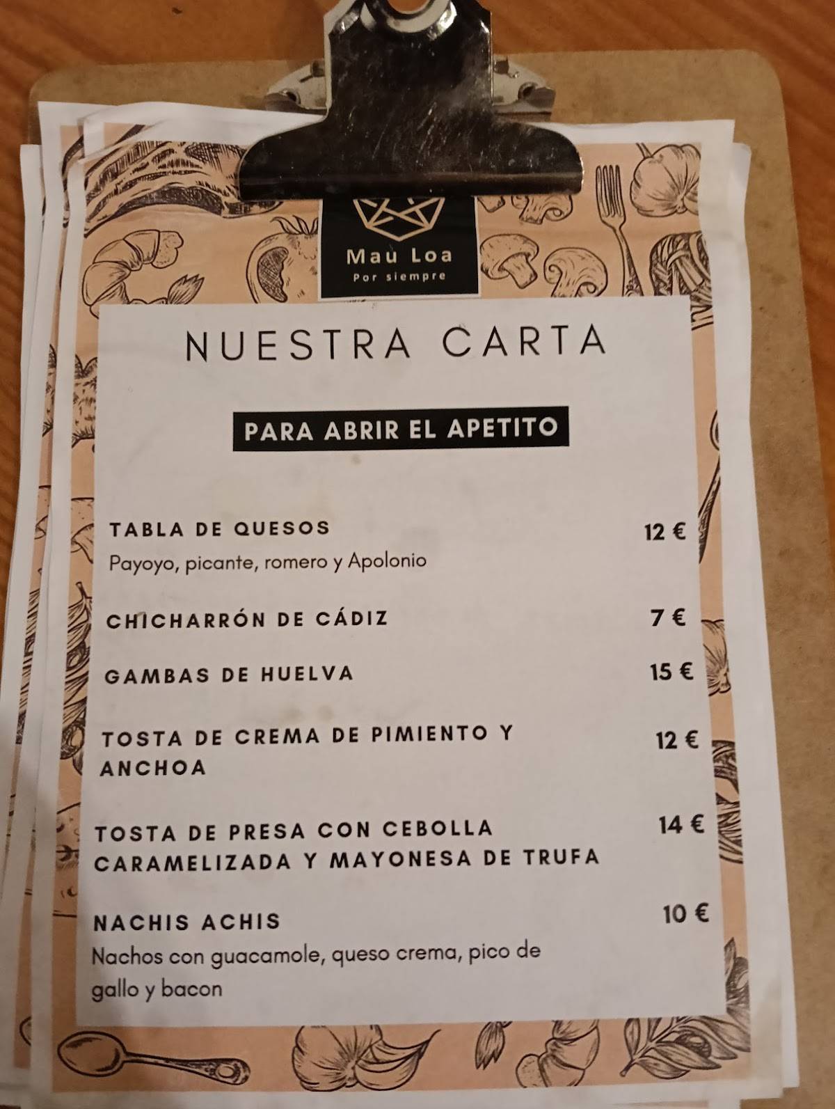 Menu at Bar restaurante Mau Loa, Espartinas