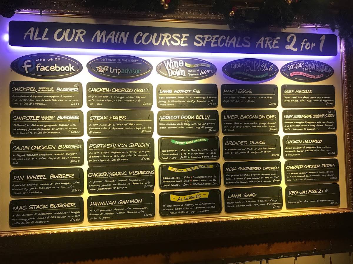 Menu at Barn Owl, Quedgeley