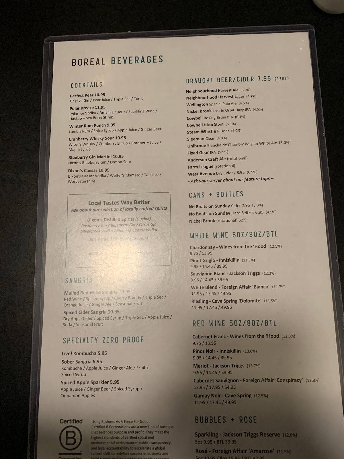 Menu at Borealis Grille & Bar (Guelph), Guelph