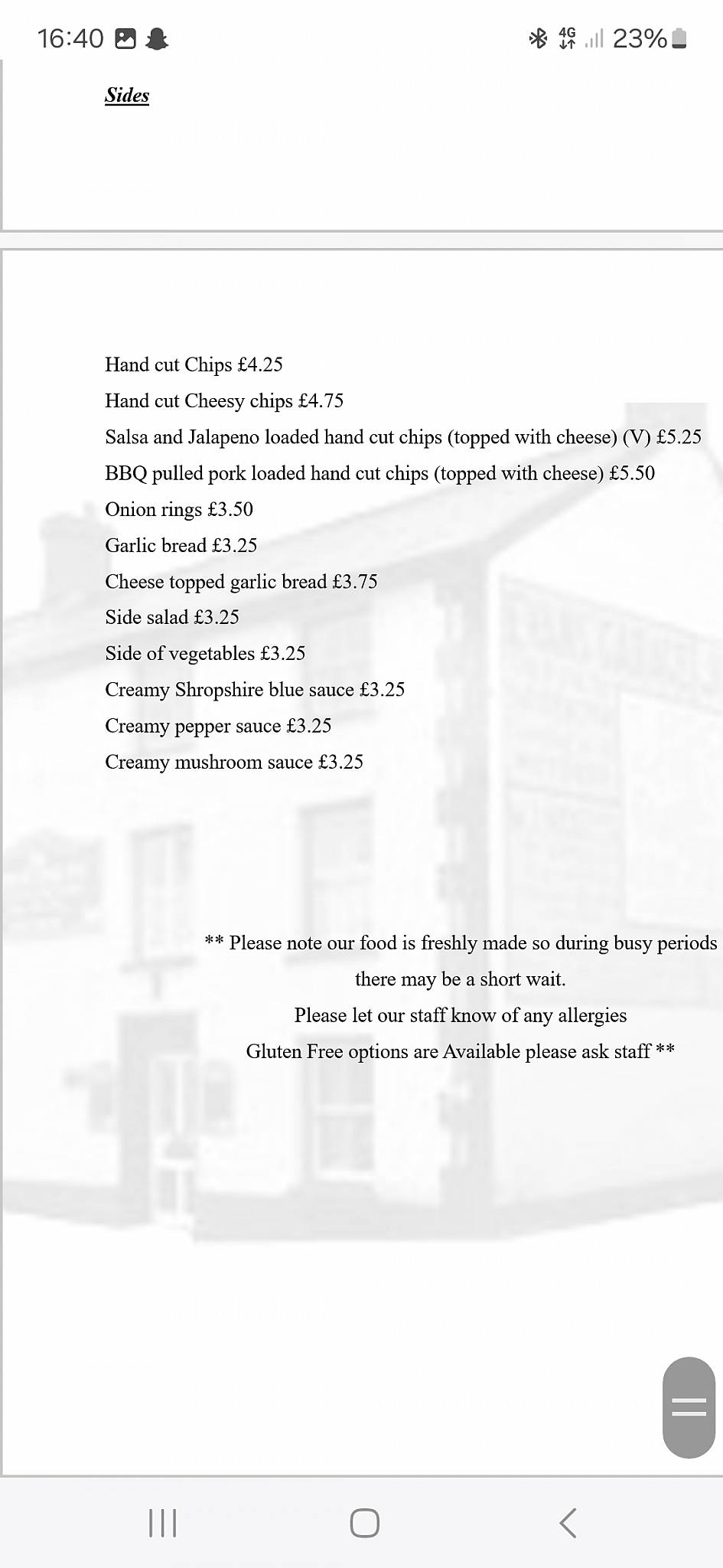 Menu at Bridge End Inn pub & bar, Talgarth