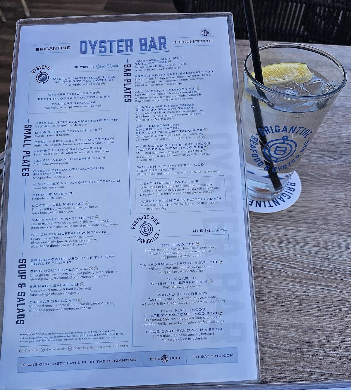 Menu at Brigantine Seafood & Oyster Bar, San Diego, N Harbor Dr