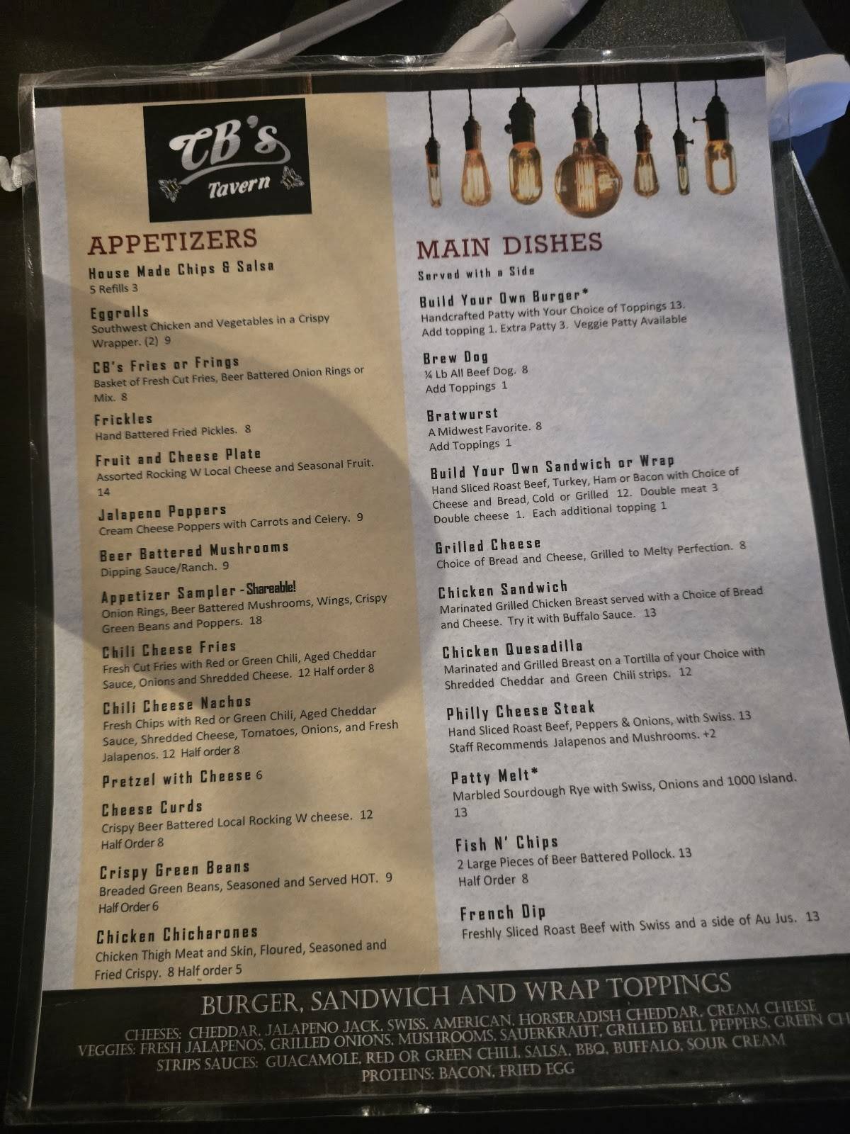 Menu at CB's Tavern pub & bar, Delta