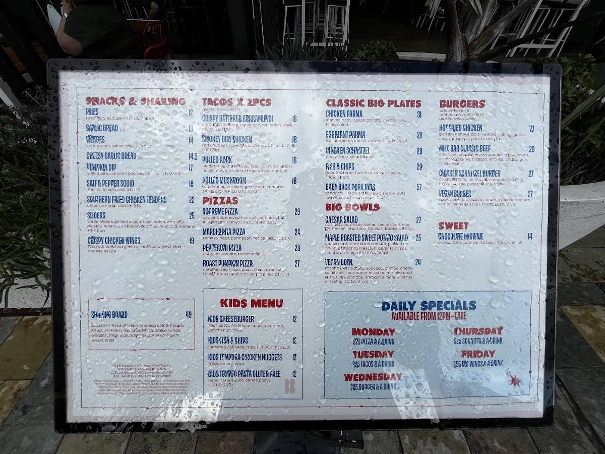 Menu at Cargo Bar, Sydney, King Street Wharf Darling Harbour