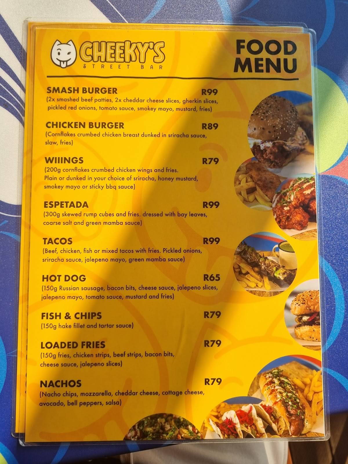 Menu at Cheeky's Street Bar - Hatfield, Pretoria