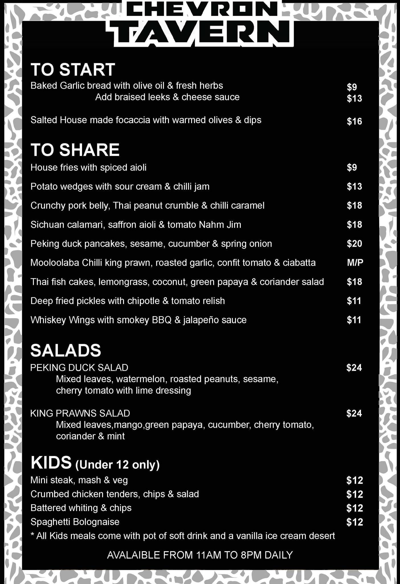 Menu at Chevron Tavern pub & bar, Surfers Paradise