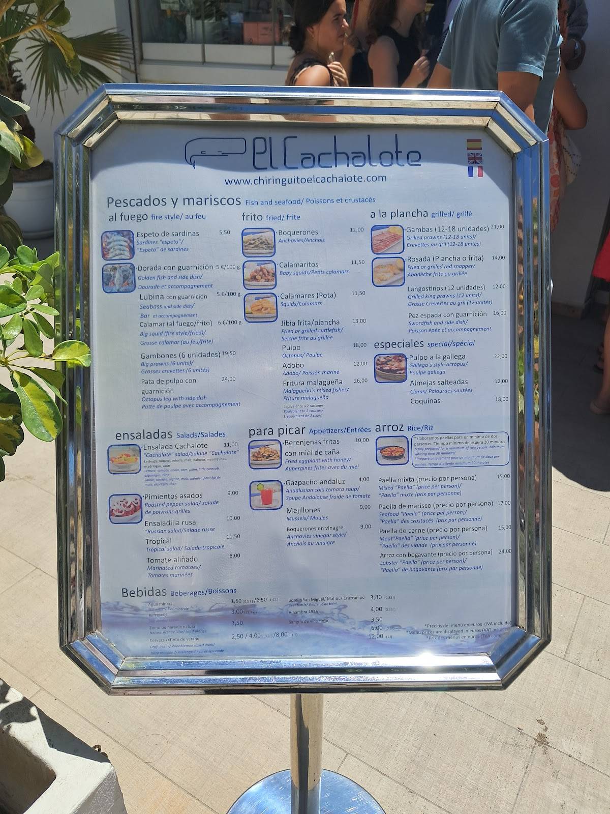 Carta del pub y bar Chiringuito El Cachalote, Málaga