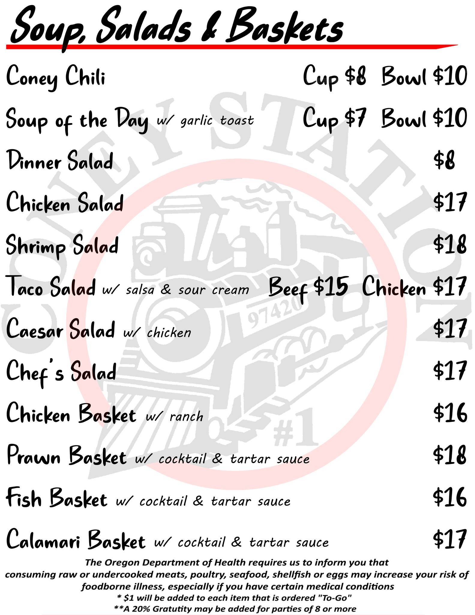 Menu at Coney Station pub & bar, Coos Bay