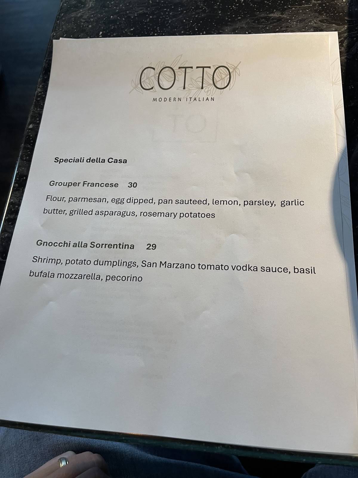 Menu at Cotto Modern Italian pub & bar, Gainesville