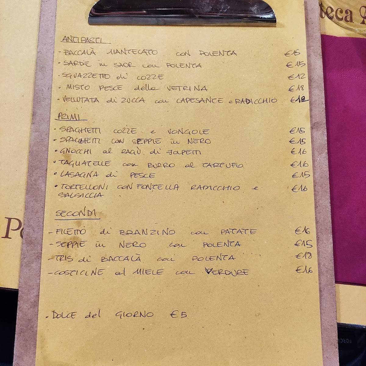 Menu at Enoteca Al Volto pub & bar, Venice, C. Cavalli