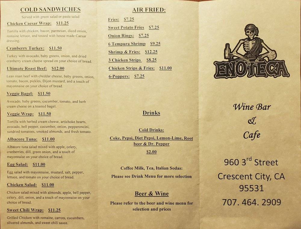 Menu at Enoteca pub & bar, Crescent City, 960 3rd St