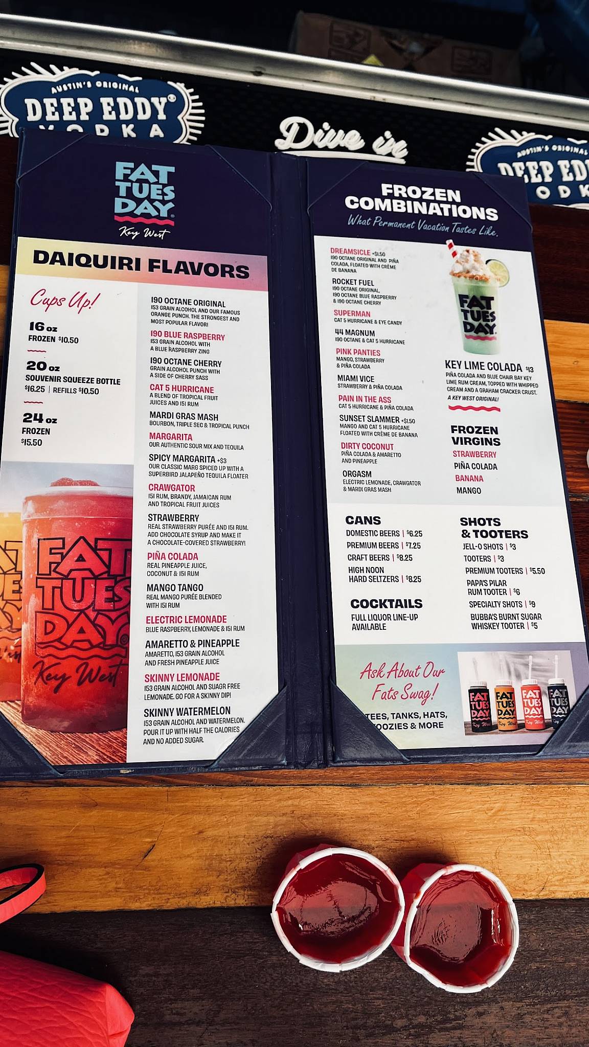 Menu at Fat Tuesday Key West Duval St pub & bar, Key West, 305 Duval St