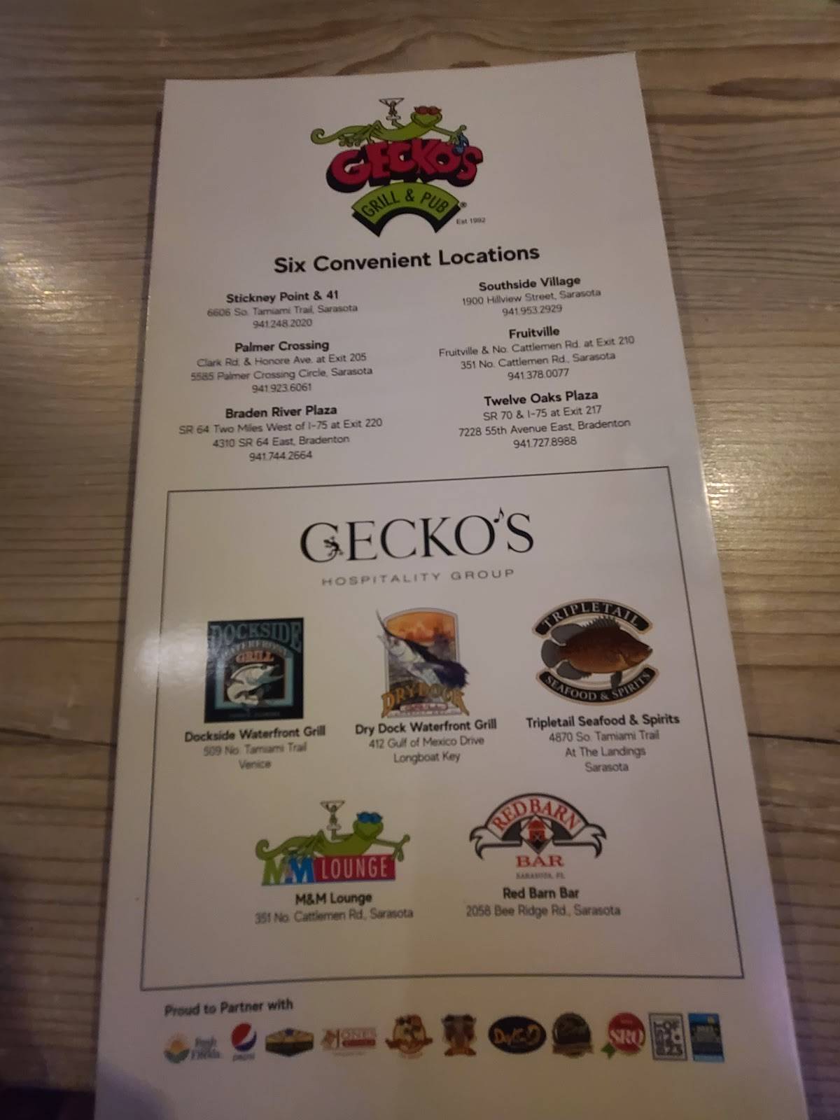Menu at Gecko’s Grill & Pub, Bradenton, FL-64 E