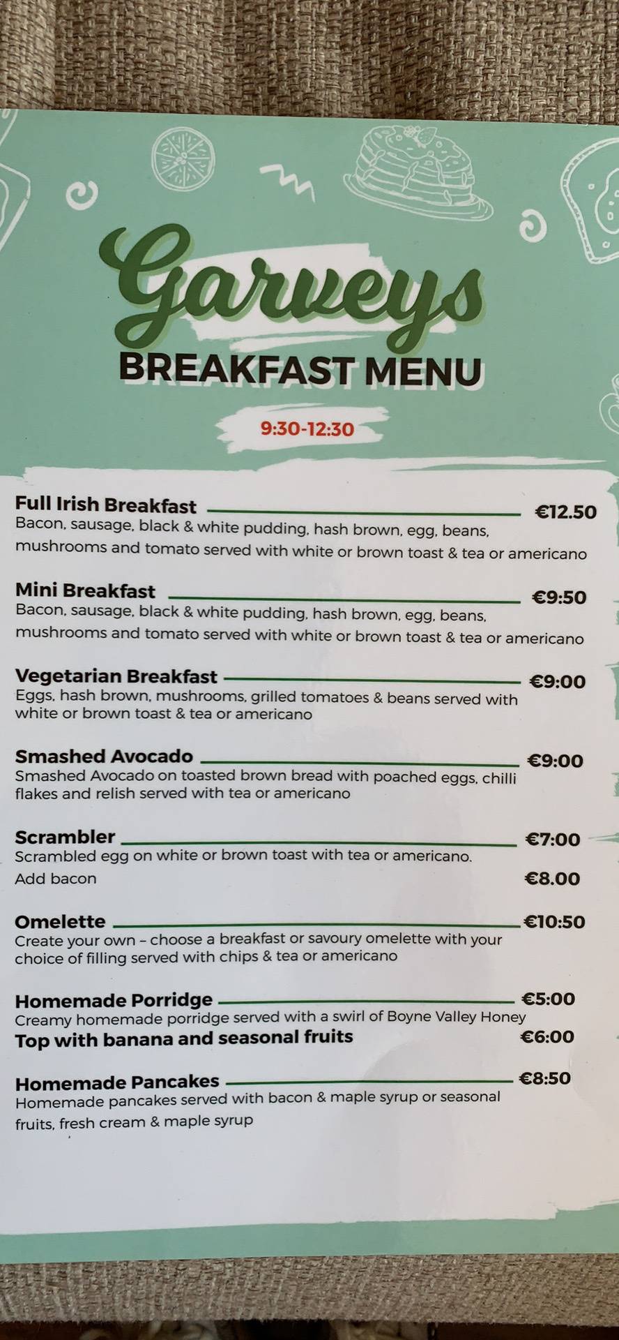 Menu at Greenmount House pub & bar, Drogheda
