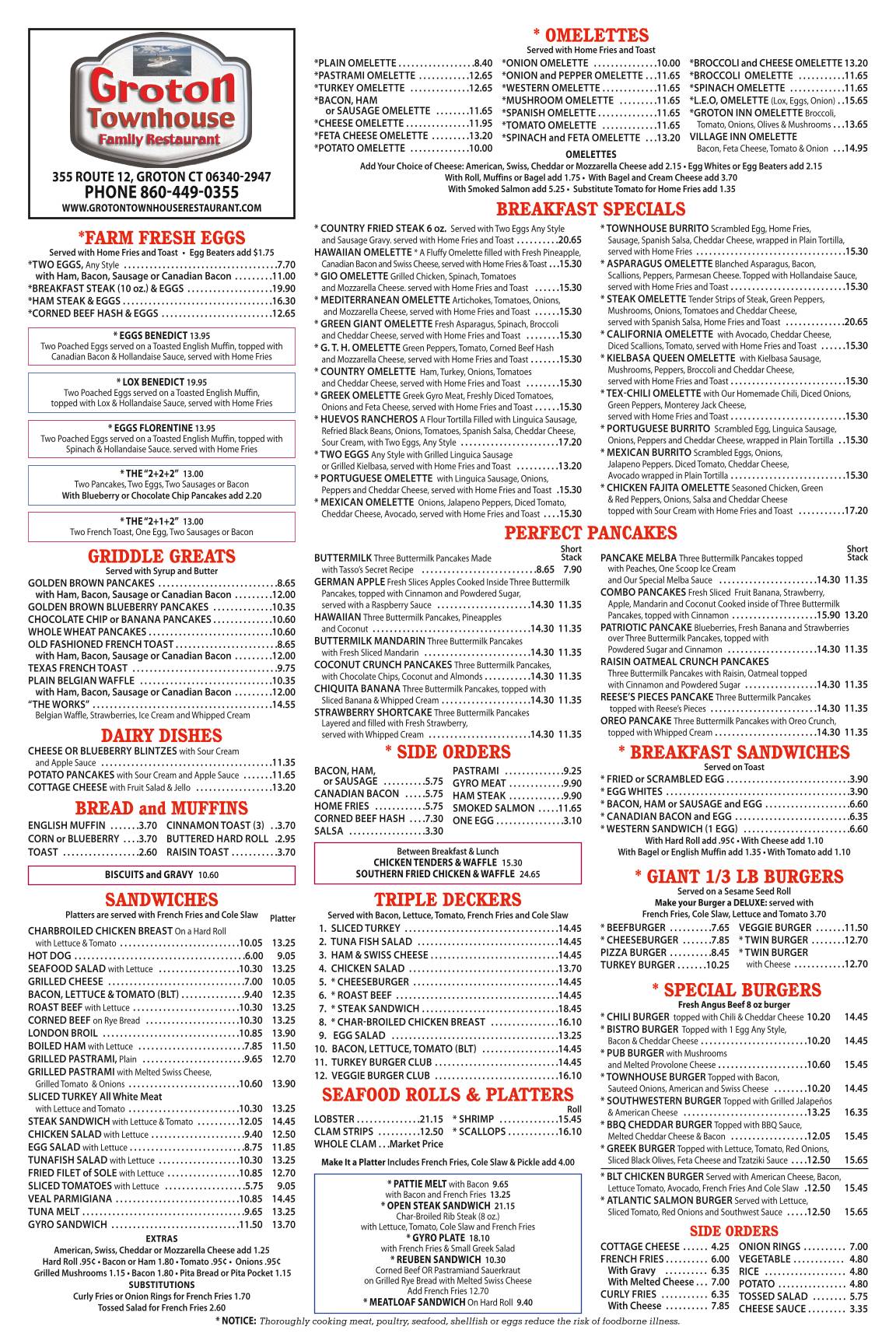 Menu at Groton Townhouse Restaurant, Groton