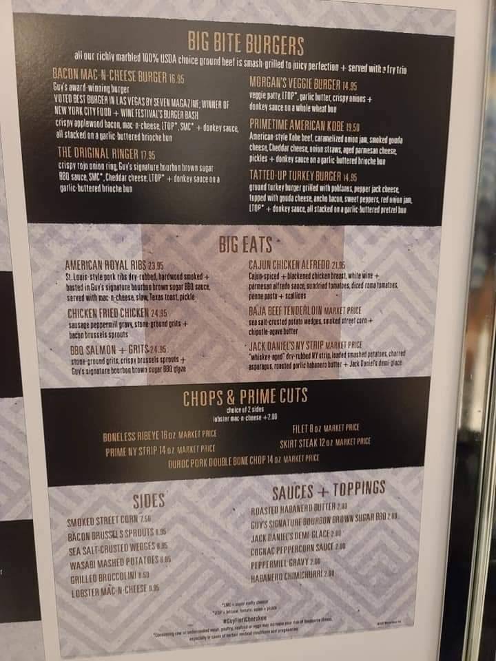 Menu at Guy Fieri's Cherokee Kitchen & Bar, Cherokee