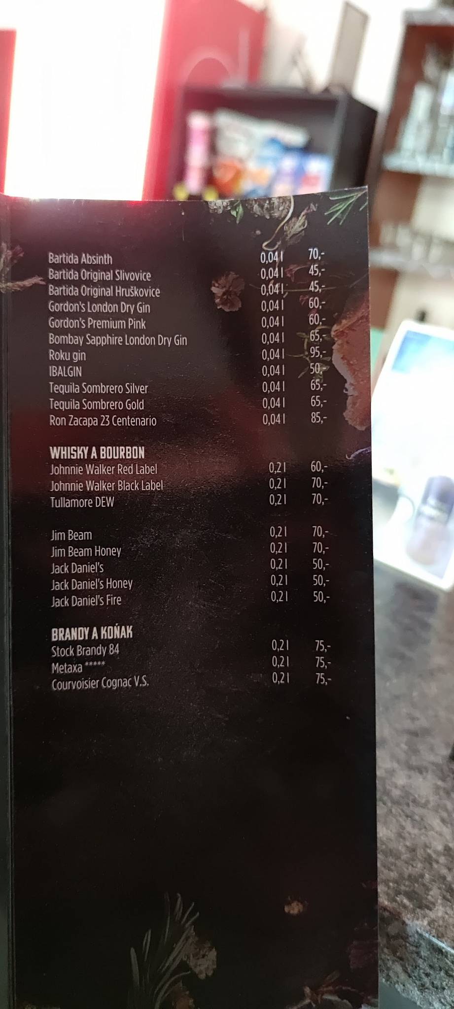Menu at Haiti Bar, Klatovy