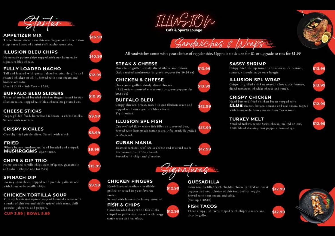 Menu at Illusion Cafe & Sports Lounge (previously Three dollar cafe ...