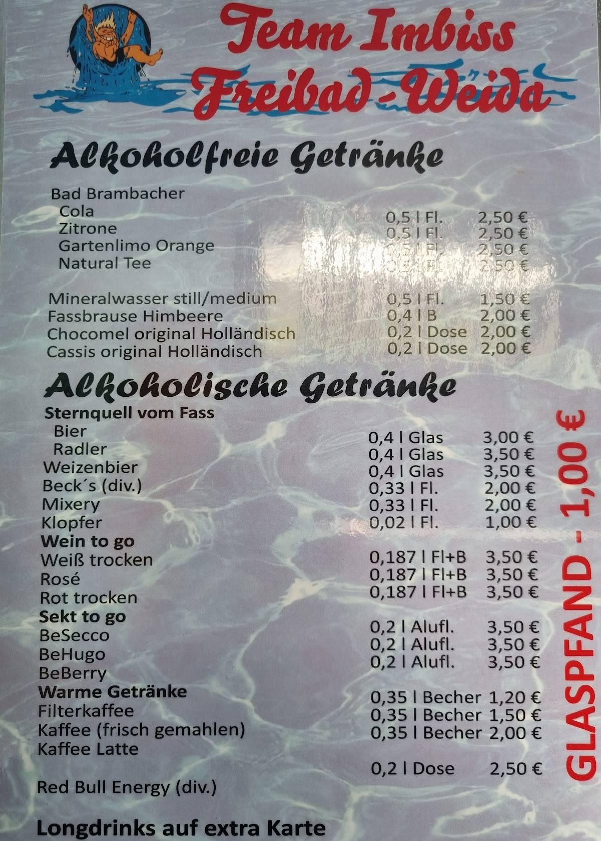 Menu au Imbiss Freibad Weida pub et bar, Weida