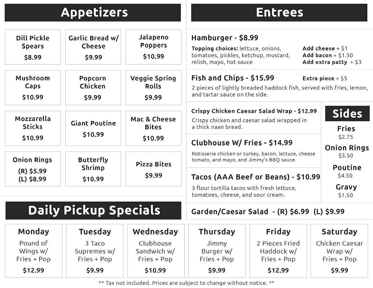 Menu at Jimmy G's Kitchen pub & bar, Windsor