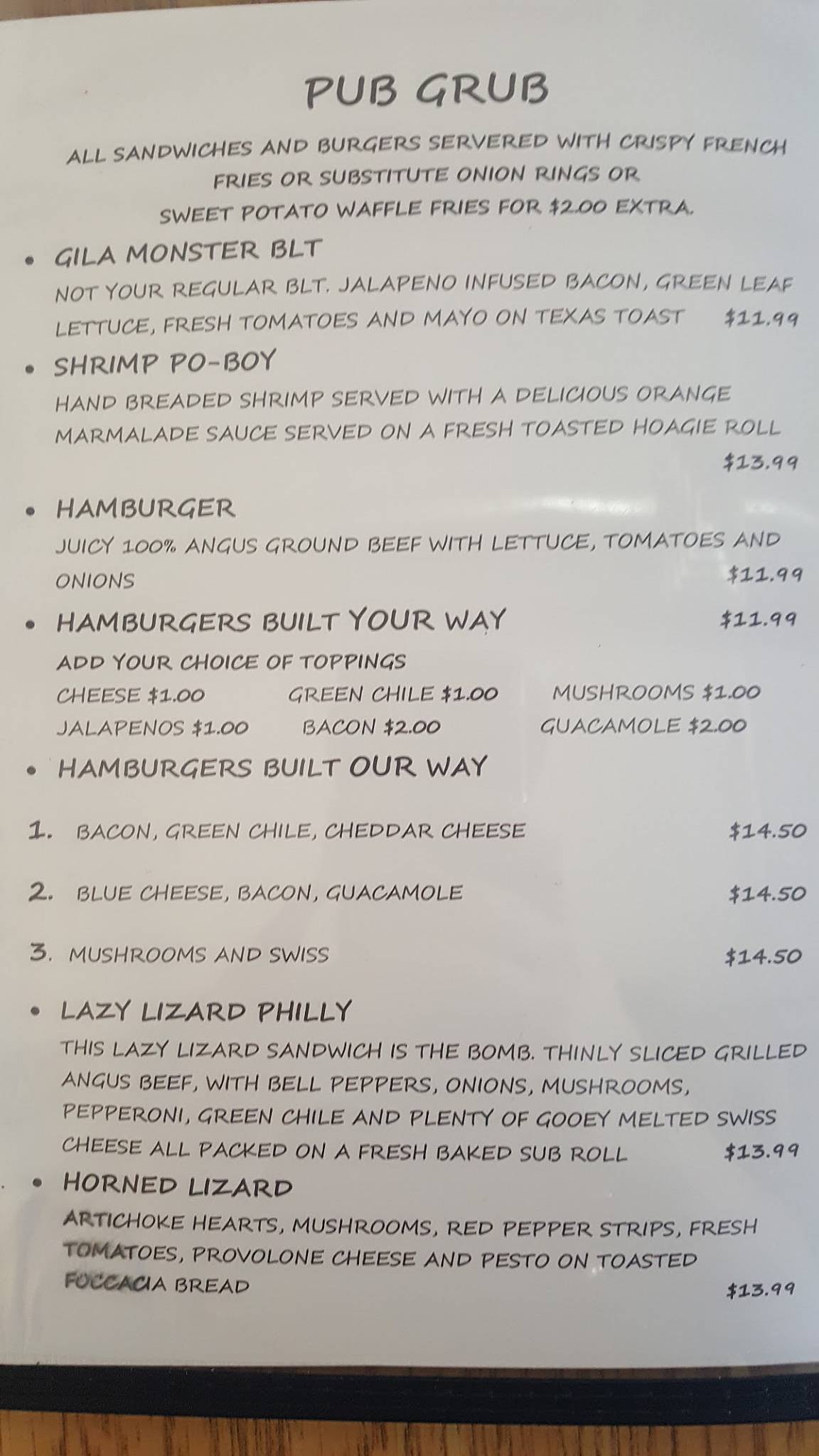 Menu at Lazy Lizard Grill pub & bar, Cedar Crest, NM-14