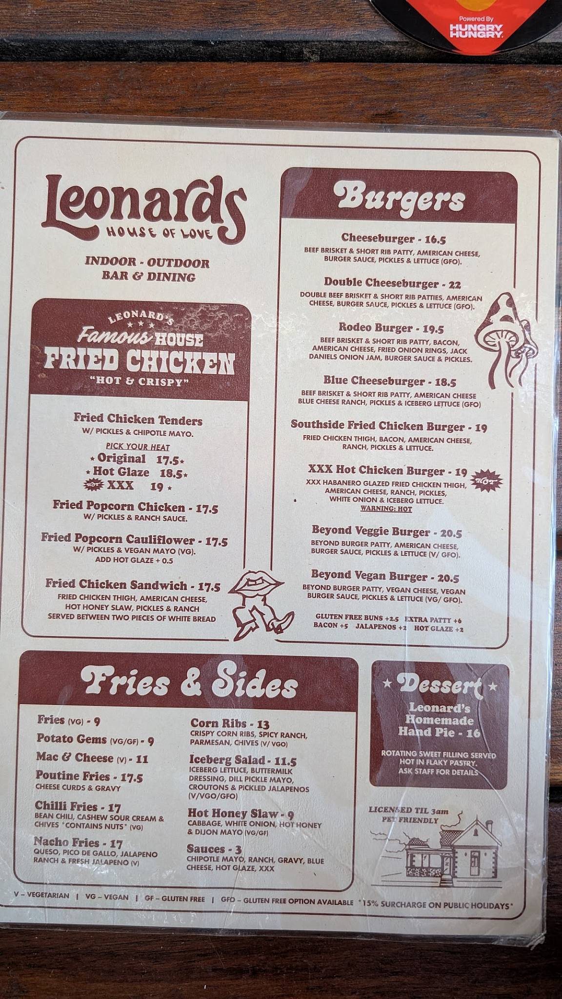 Menu at Leonards House of Love pub & bar, South Yarra