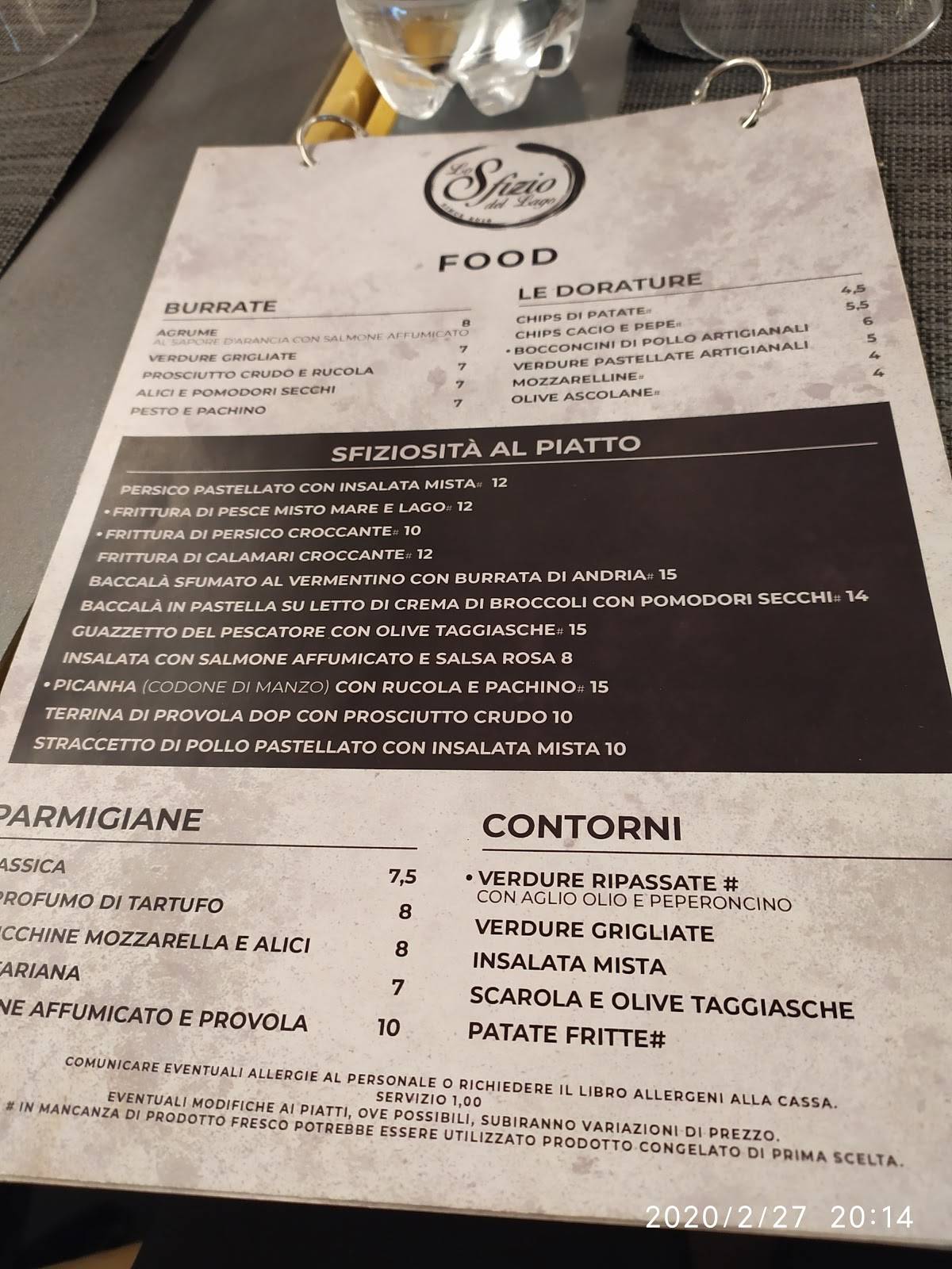 Menu da Lo sfizio del lago pub & bar, Anguillara Sabazia